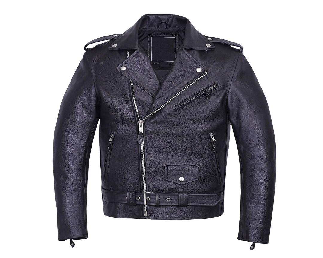 Men's Handmade Classic Perfecto Brando Motorcycle Black Biker Leather ...