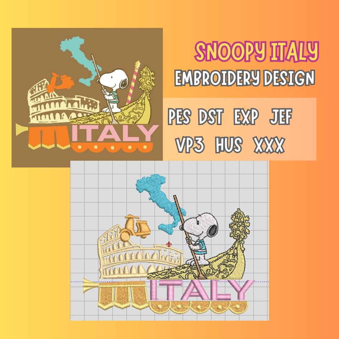 Snoopy With Italy Drawings Embroidery Design, 13x18, Instant Download ...