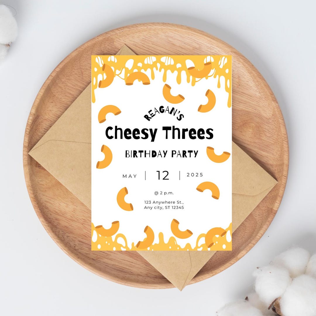 Cheesy Threes Birthday Invitation: Editable Template (instant Download ...