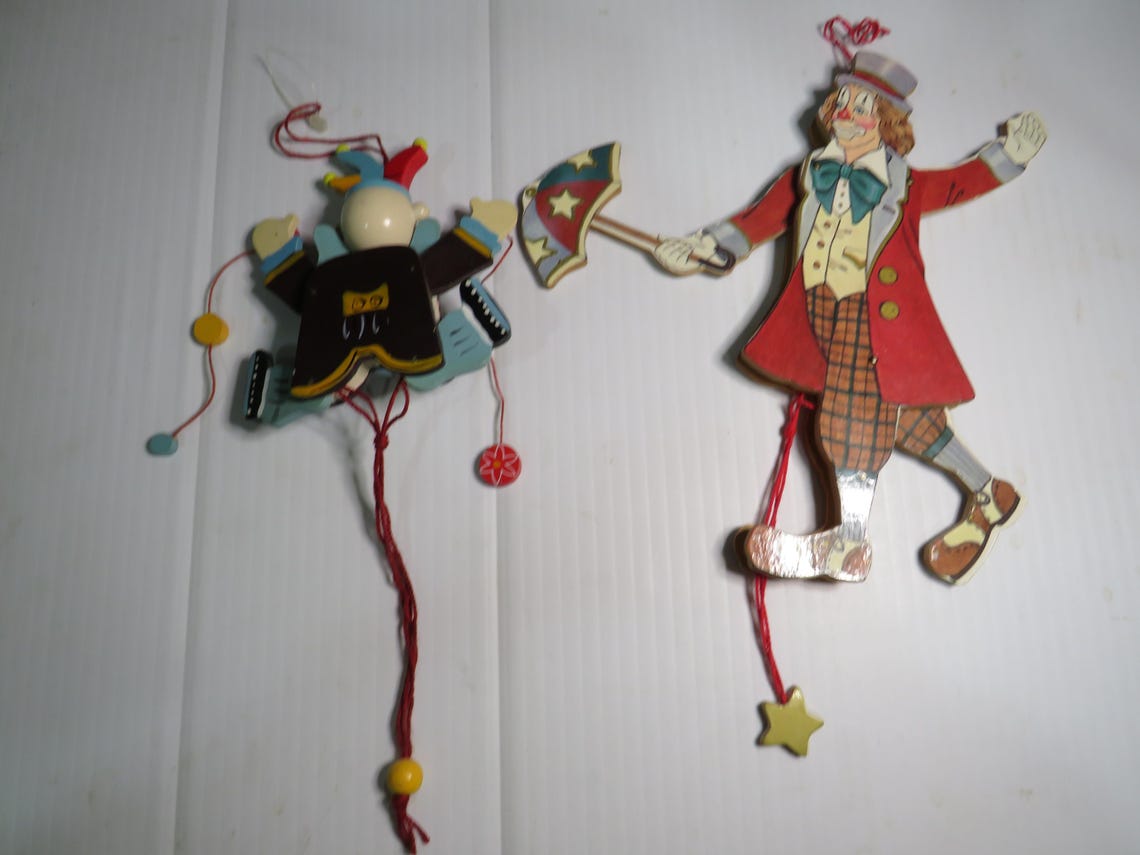 2 Vintage Clown/jester Pull String Hand Painted & Lithograph ...