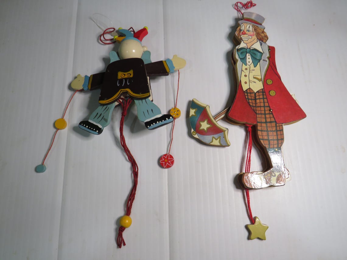 2 Vintage Clown/jester Pull String Hand Painted & Lithograph ...