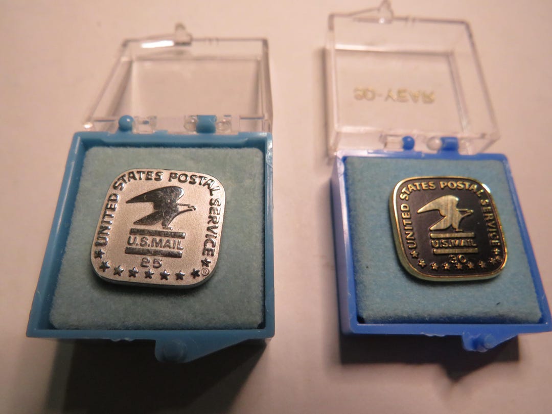 2 US Postal Service US Mail 25-& -30 Year Service Pins/tie Tacks Silver ...