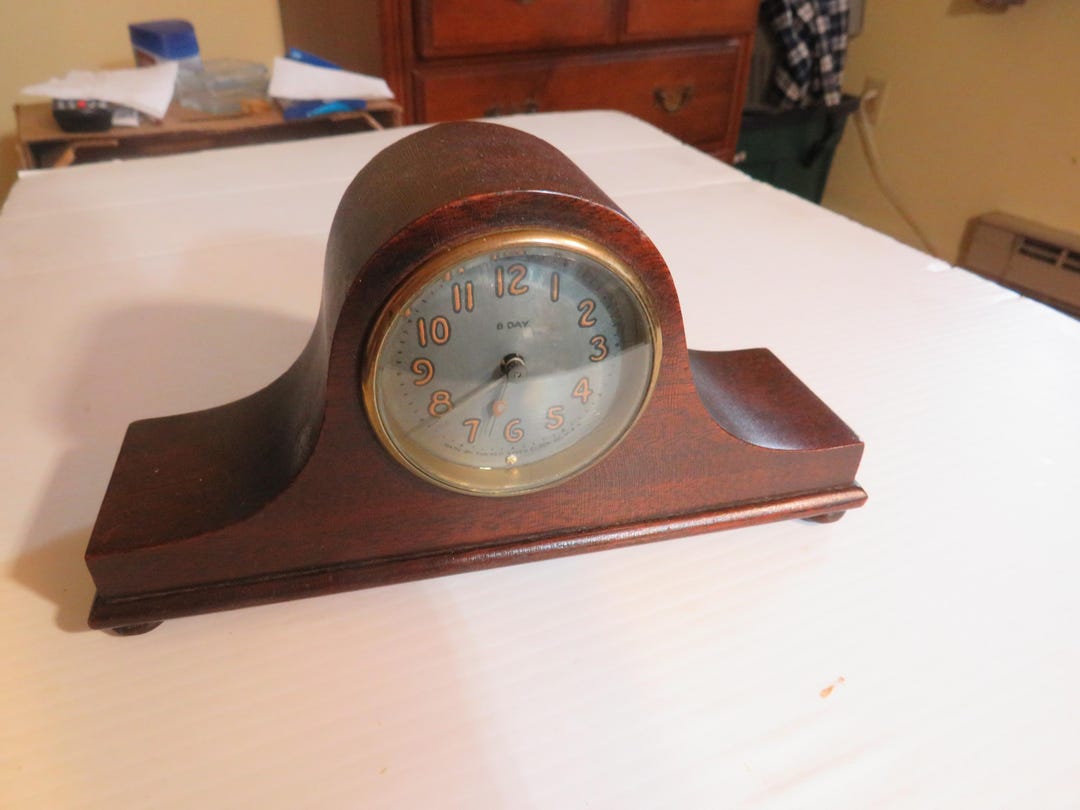 Small Vintage New Haven Clock Co. Camel Back Style Nightstand 8-day ...