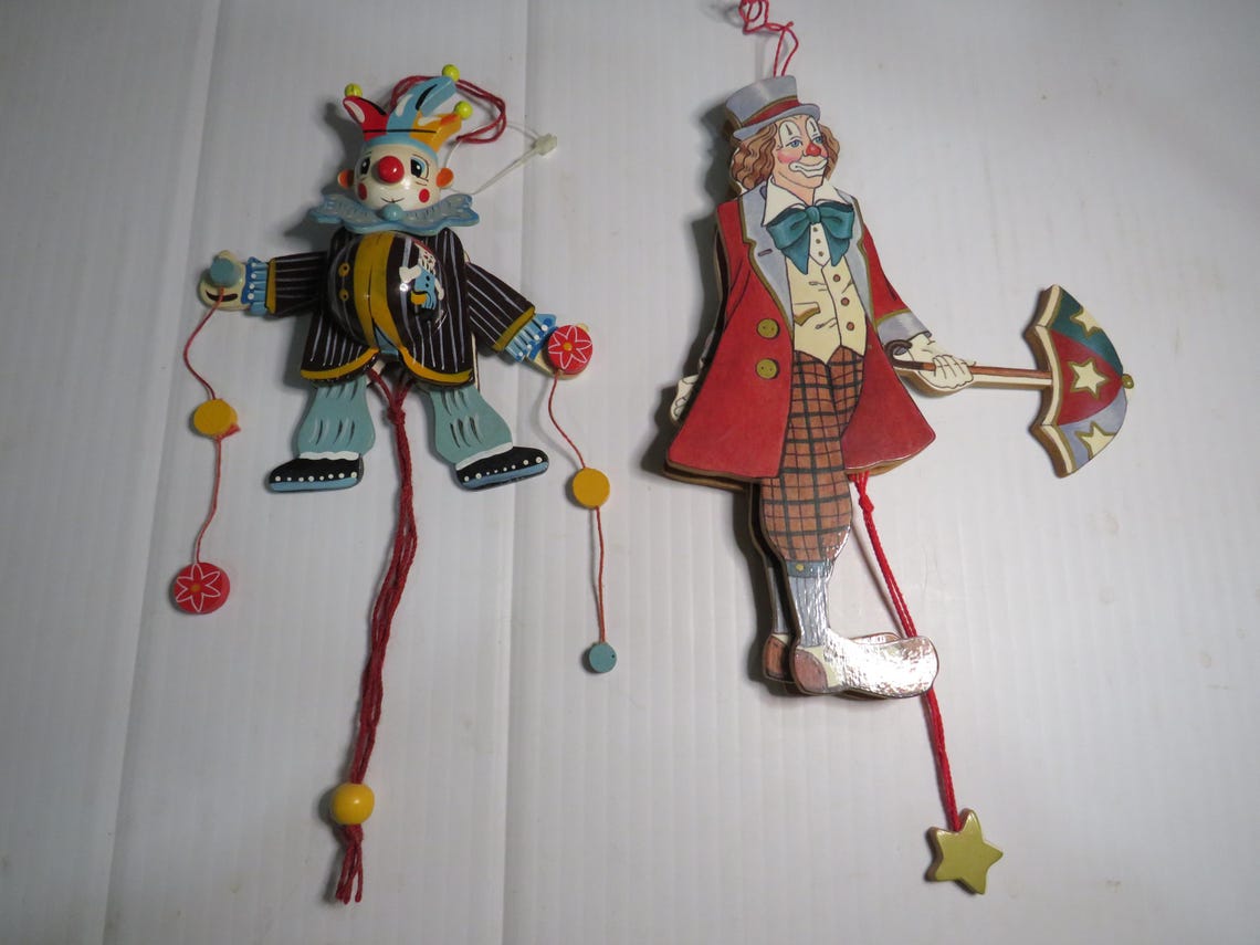 2 Vintage Clown/jester Pull String Hand Painted & Lithograph ...