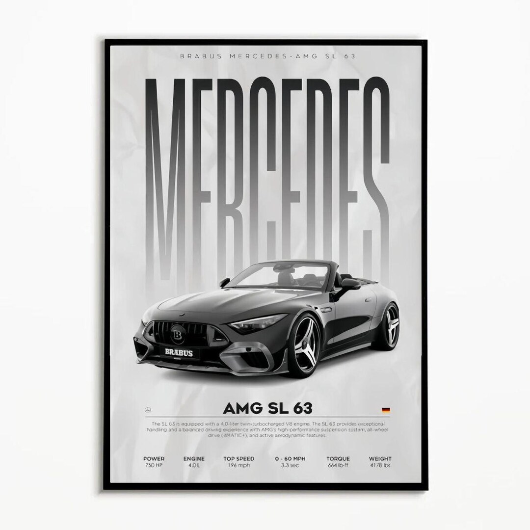 Mercedes AMG SL63 | Car Poster | Digital Download | Printable Wall Art ...