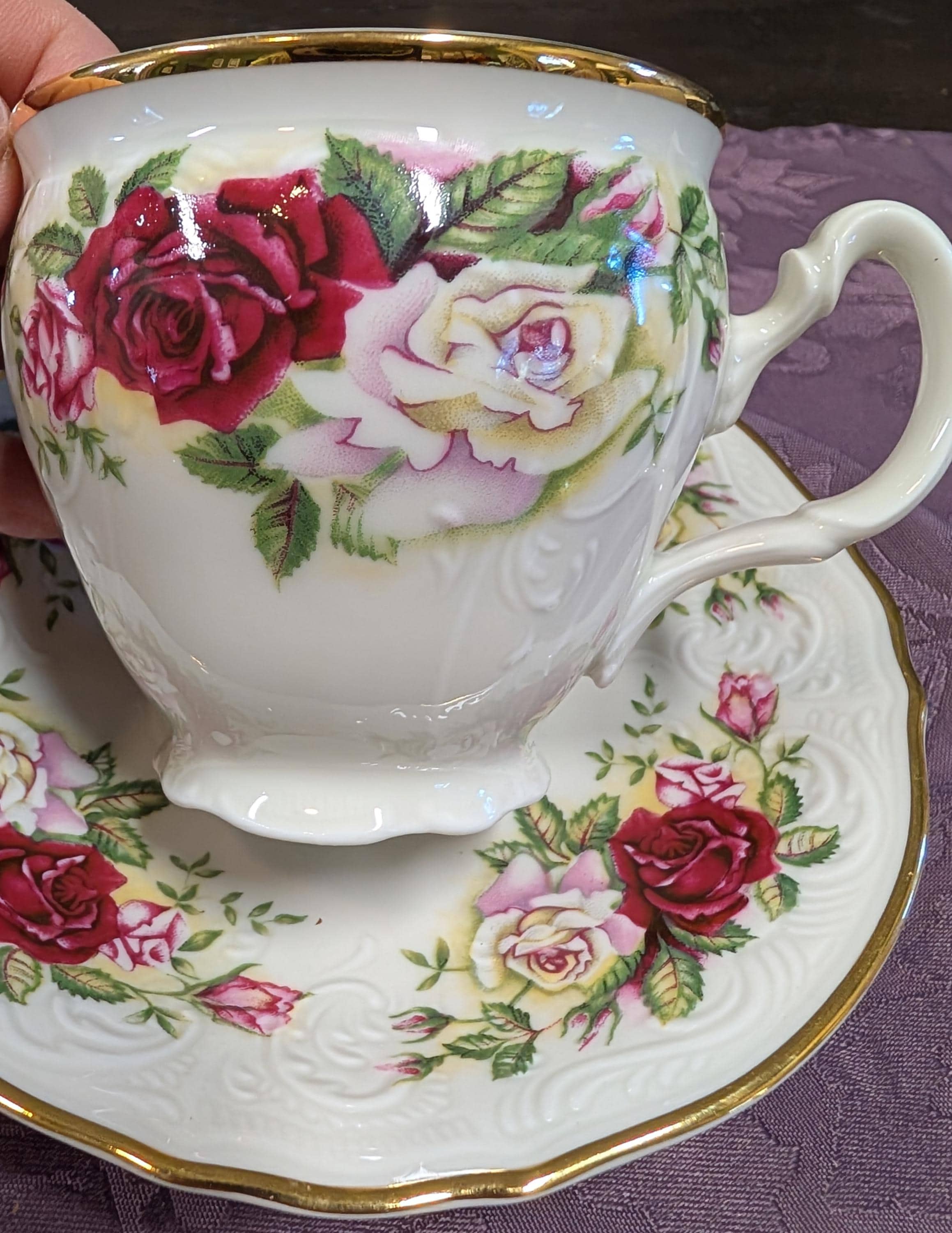 Victorian Rose Teacup and Saucer - Etsy