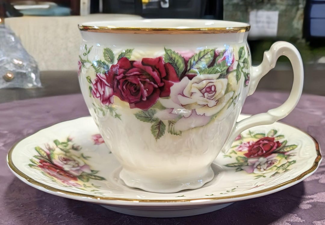 Victorian Rose Teacup and Saucer - Etsy