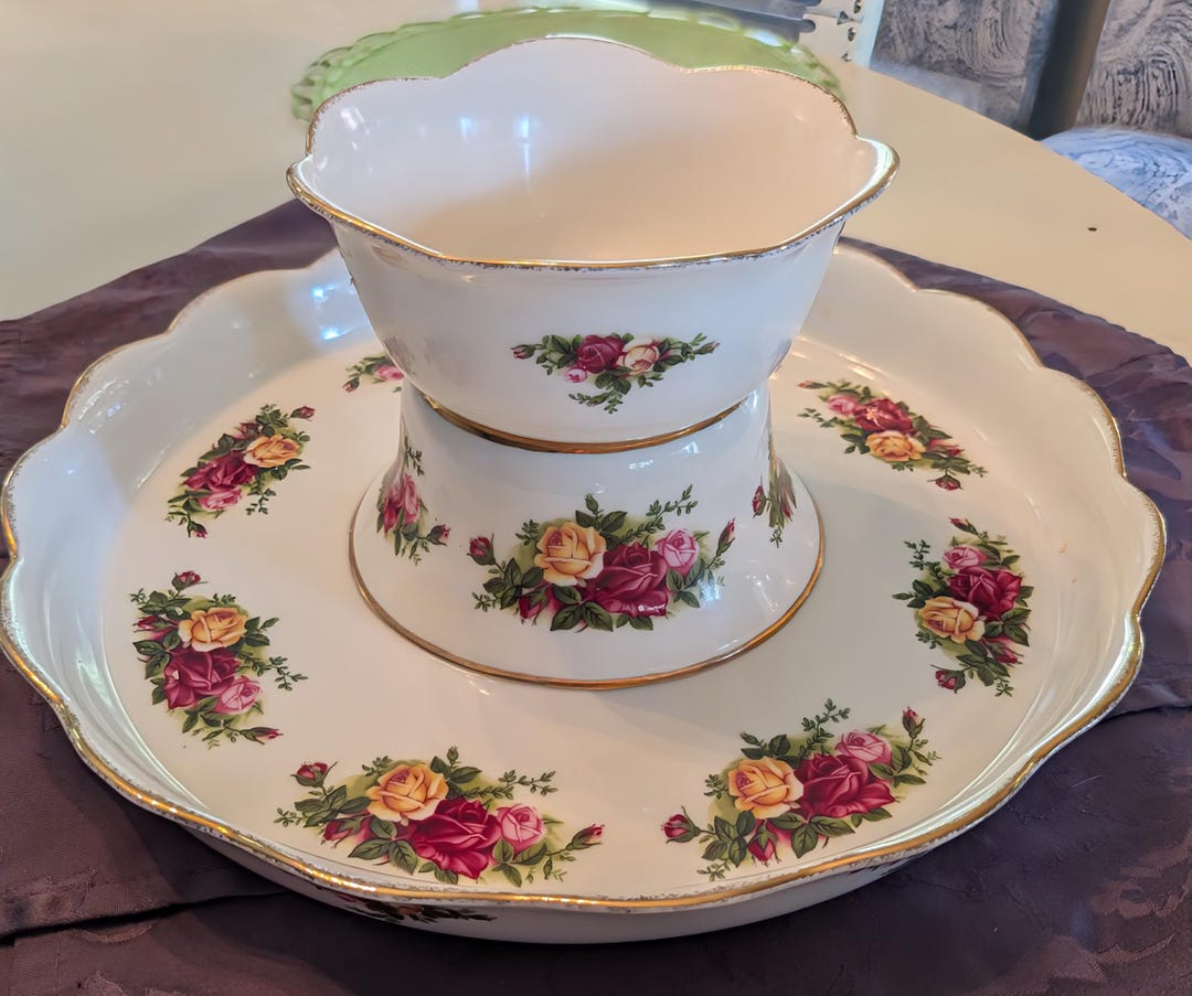 Rare Royal Albert Old Country Roses Vegetable, Appetizer, Chip and Dip ...