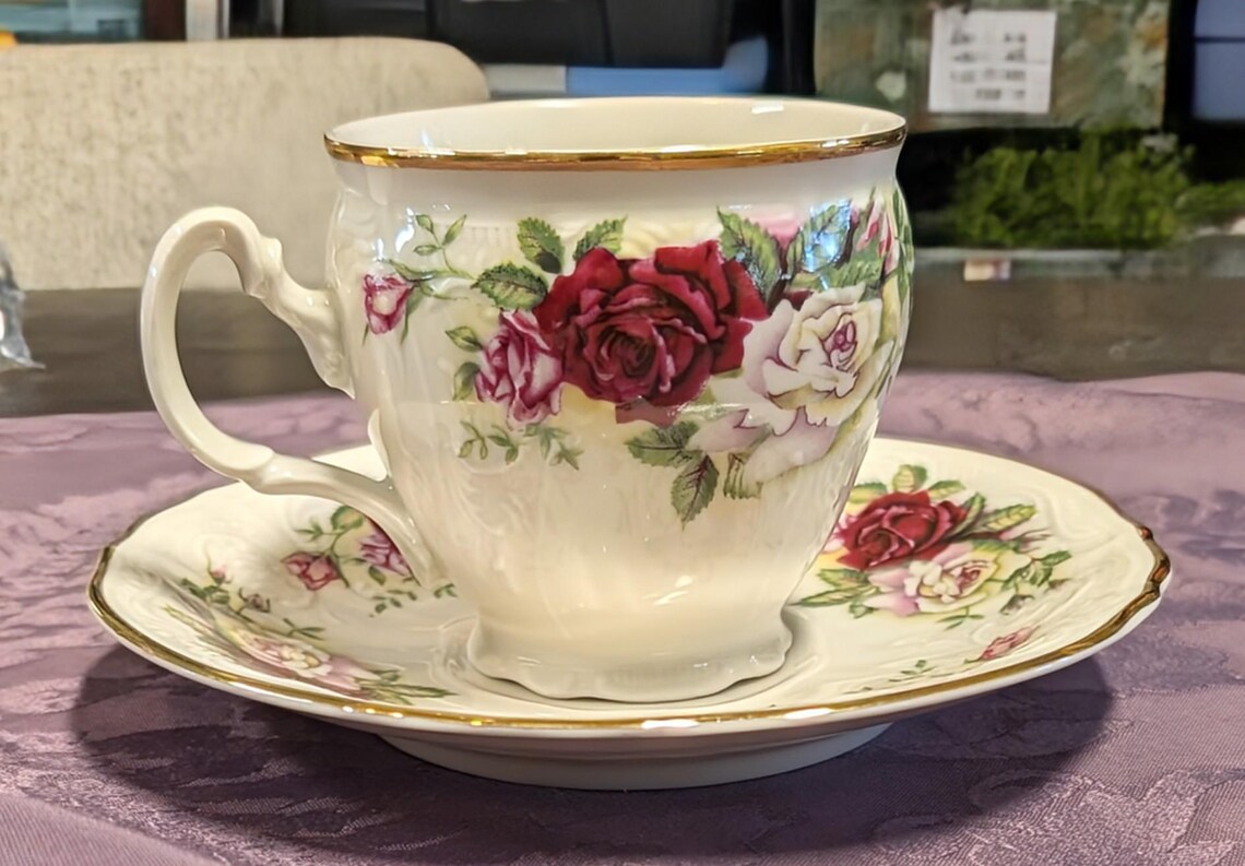 Victorian Rose Teacup and Saucer - Etsy
