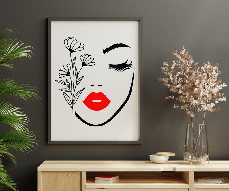 Woman Face With Flowers SVG, Woman Face Svg, Flower Svg, Lip Svg, Girl ...