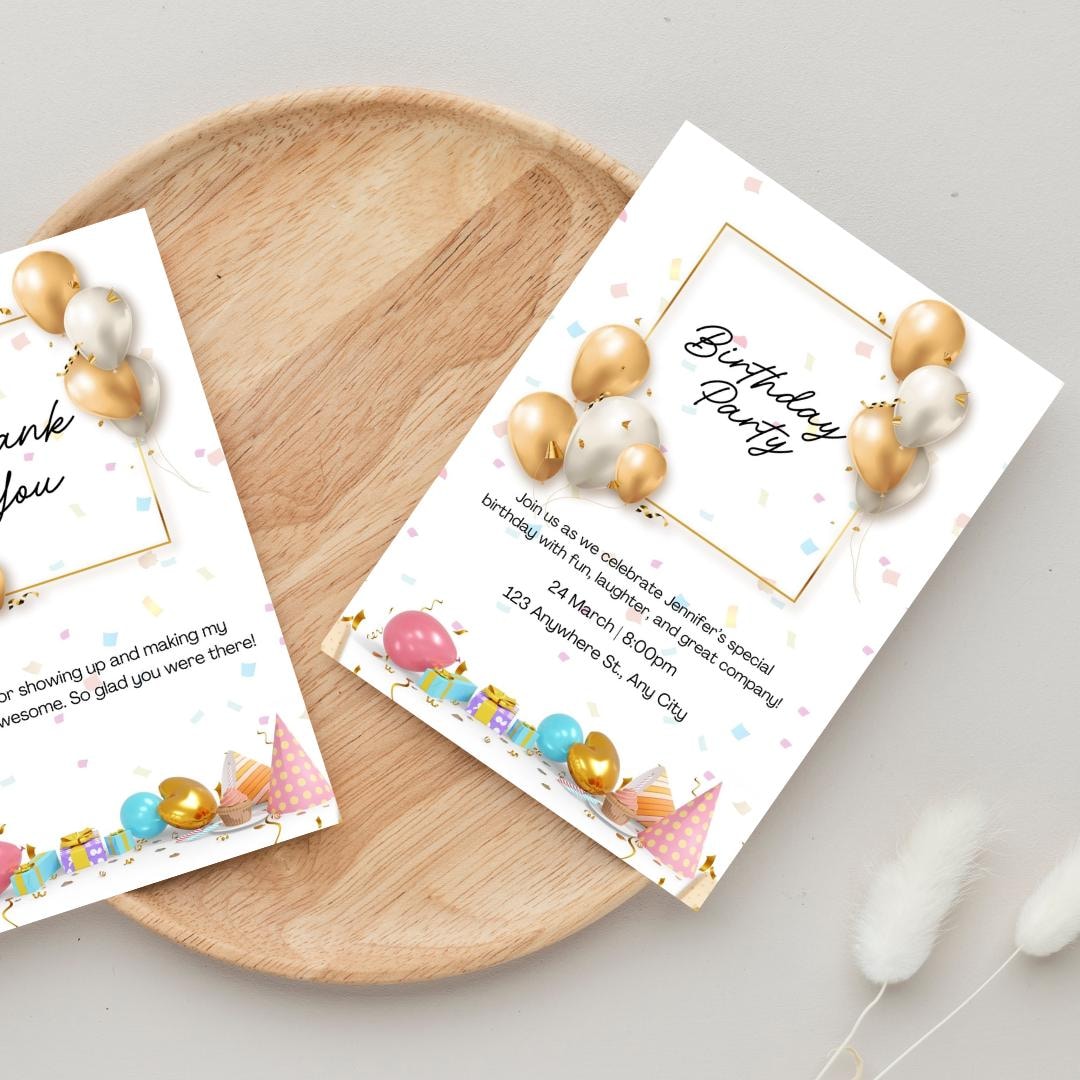 Custom Birthday & Thank You Card Set | Minimalist Design (digital ...