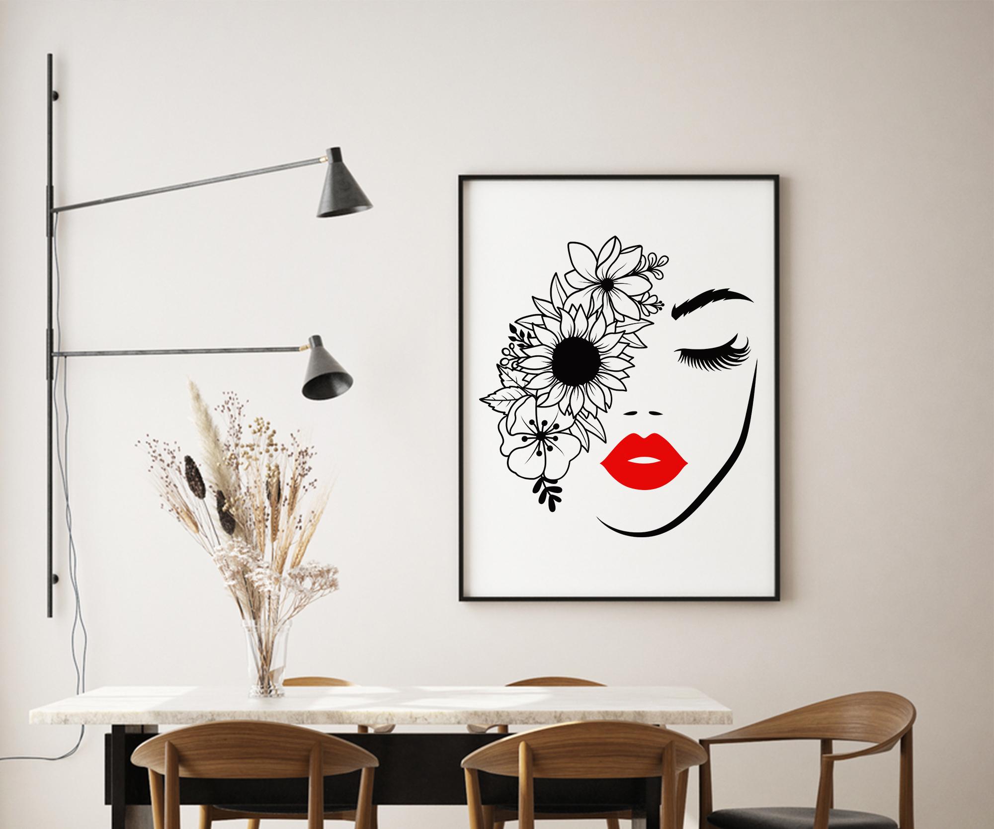 Woman Face With Flowers SVG, Woman Face Svg, Flower Svg, Lip Svg, Girl ...