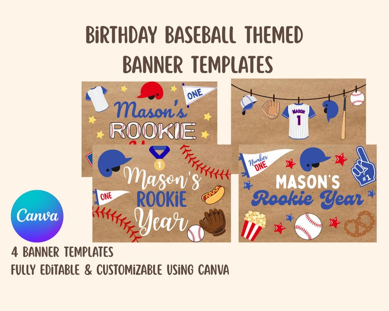 Birthday Baseball Themed Banner Template Package - Set of 4 ...