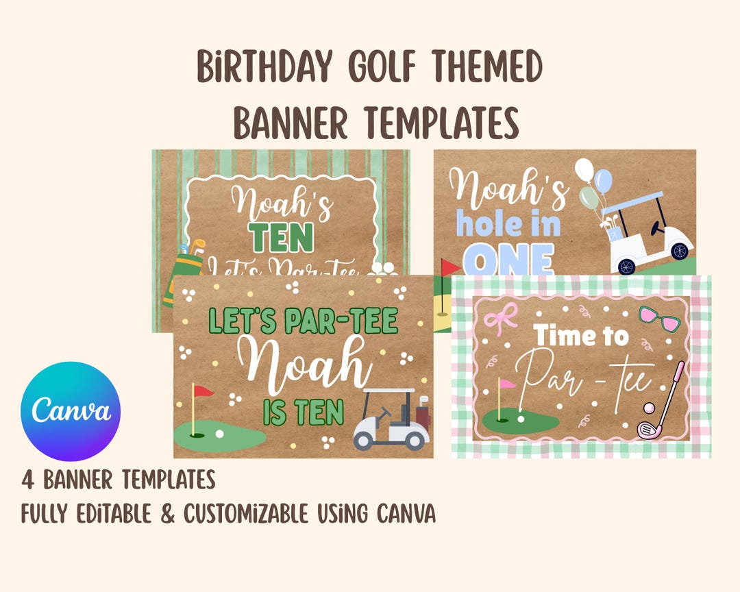 Birthday Golf Themed Banner Template Package - Set of 4 | Customizable ...