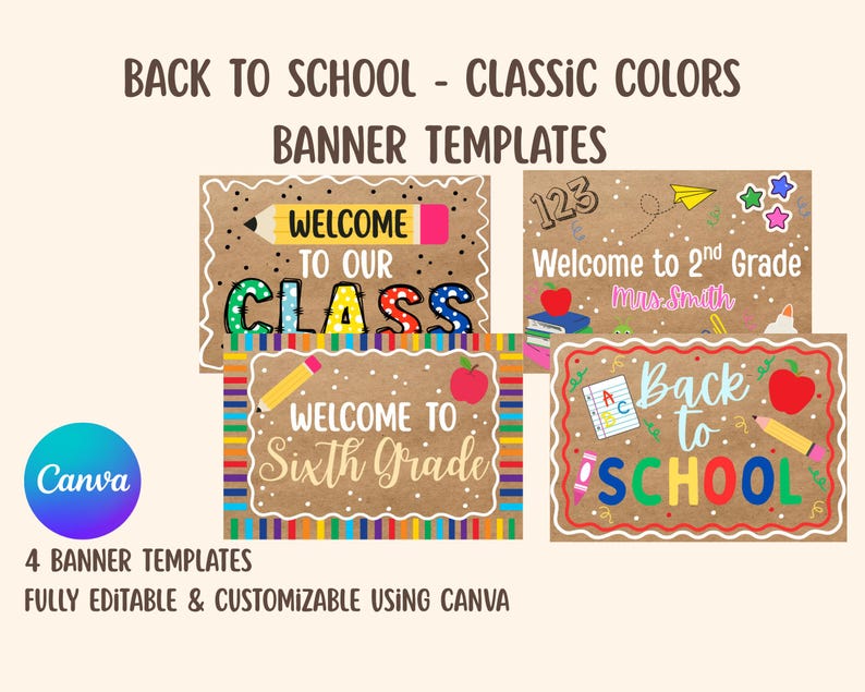 Back to School Themed Banner Templates Classic Colors - Set of 4 ...