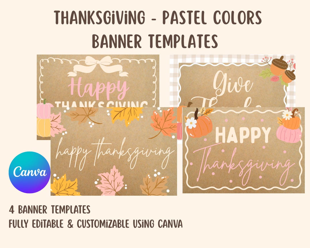 Thanksgiving Banner Digital Template Package - Pastel Colors - Set of 4 ...