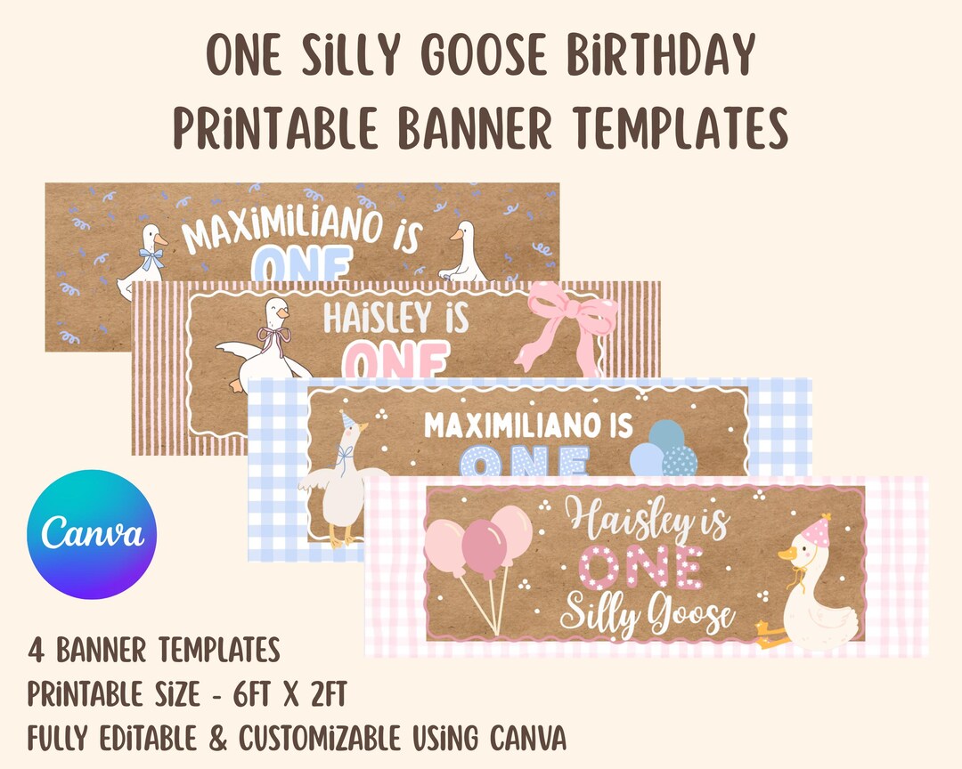 Silly Goose Birthday Printable Banner Template Package - Set of 4 ...