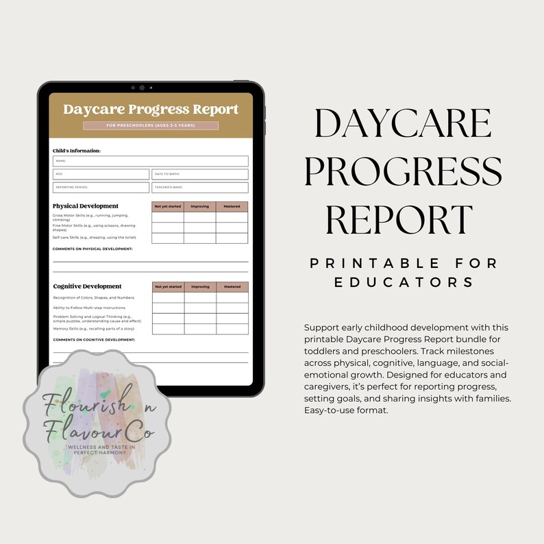 Daycare Progress Report Printable PDF Toddler and Preschool Child ...