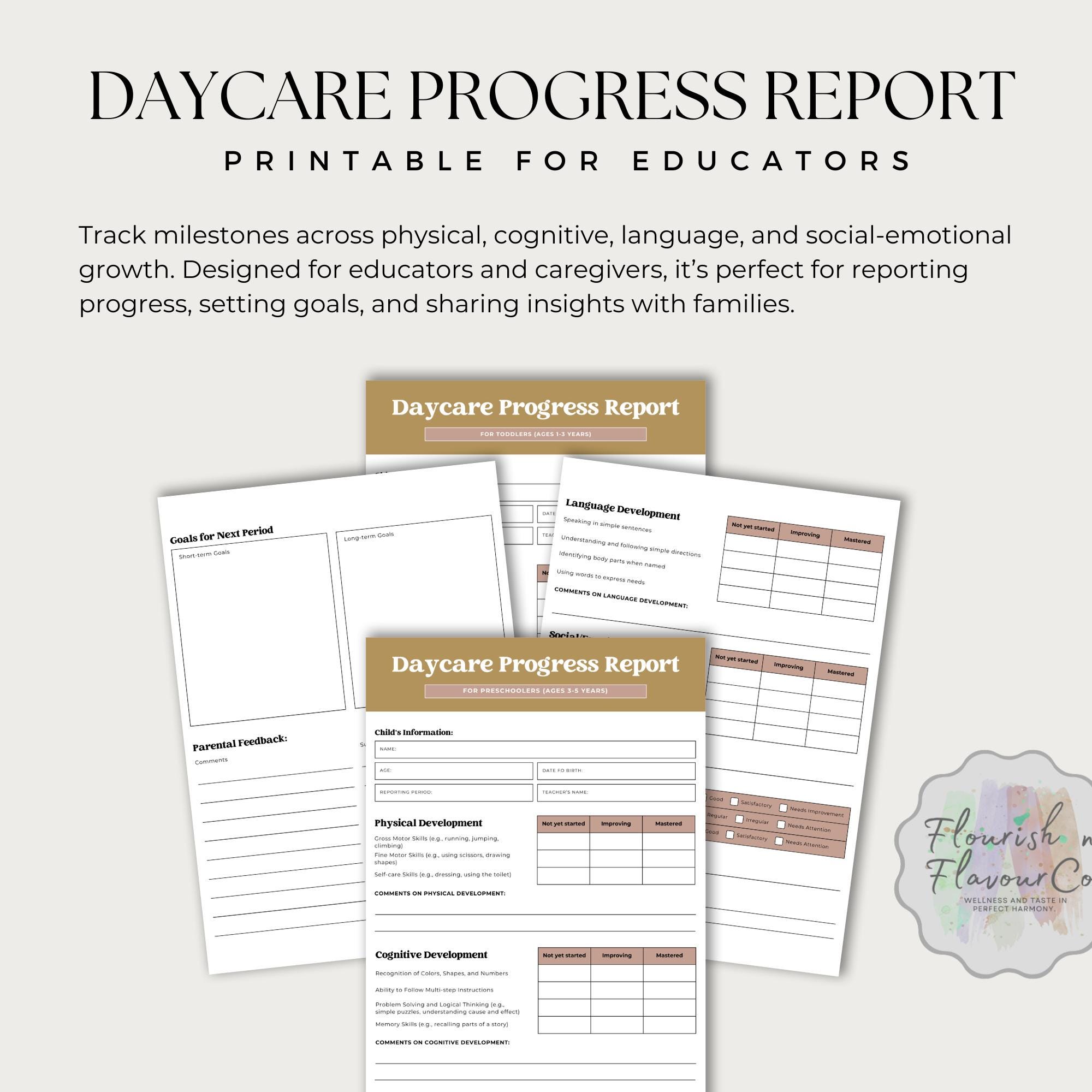 Daycare Progress Report Printable PDF Toddler and Preschool Child ...