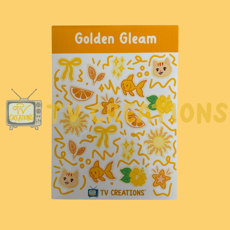 Golden Gleam Sticker Sheet | Aesthetic Yellow & Orange Stickers, Bullet ...