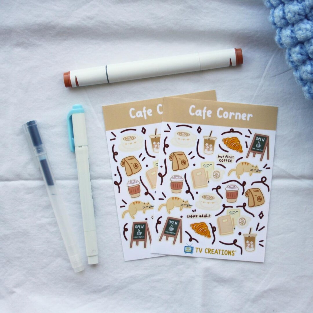 Cafe Corner Sticker Sheet | Aesthetic Cafe Coffee Stickers, Bullet ...