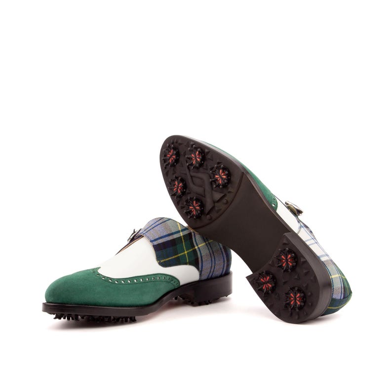 Handmade Tartan Golf Cleats: Leather Monk Strap Shoes, Plus Sizes - Etsy