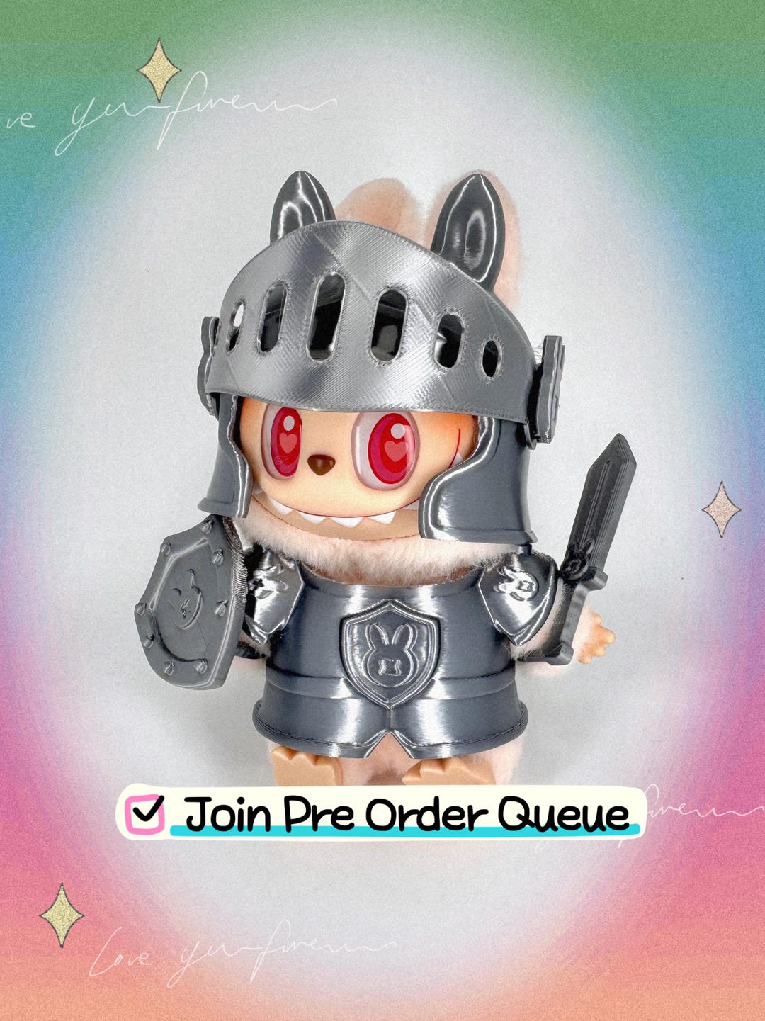 LABUBU Knight Set: Helmet, Armor, Sword, 17cm Plush Doll. Old Swords ...