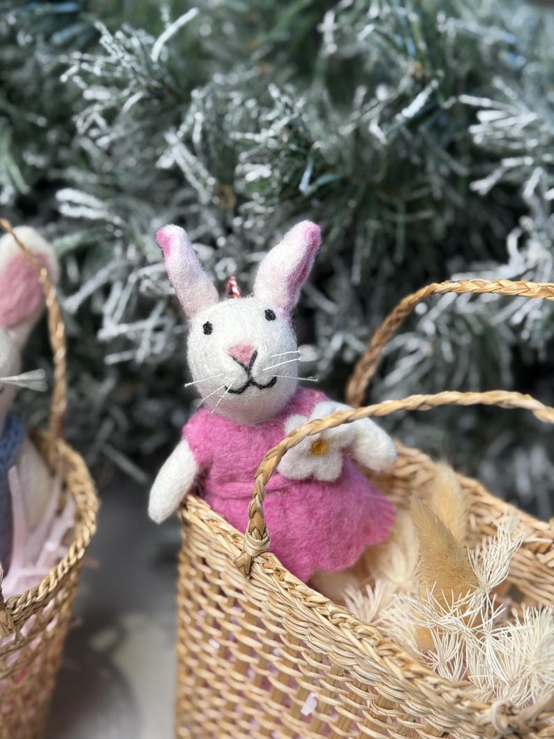 Handmade Felted Bunny – Wool Rabbit Doll in Pink Dress – Soft Animal ...