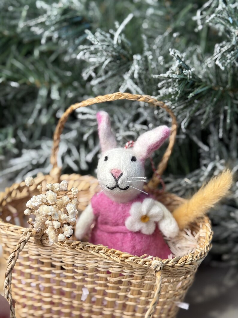 Handmade Felted Bunny – Wool Rabbit Doll in Pink Dress – Soft Animal ...