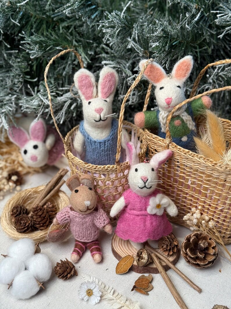 Handmade Felted Bunny – Wool Rabbit Doll in Pink Dress – Soft Animal ...