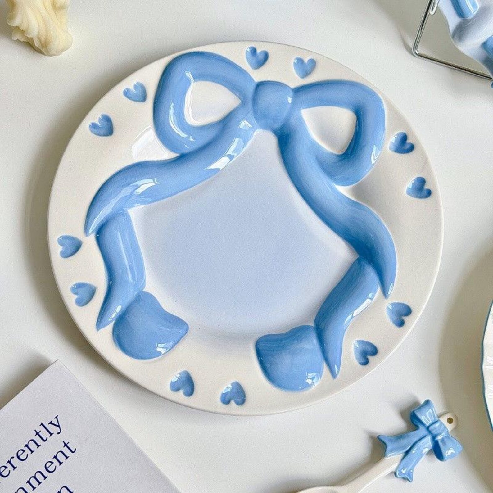Handmade Ceramic Bow Tableware Set – Embossed Underglaze, French ...