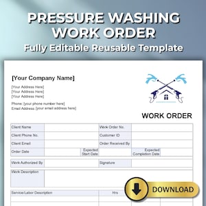Pressure Washing Work Order Template – Editable Power Wash Job Form ...