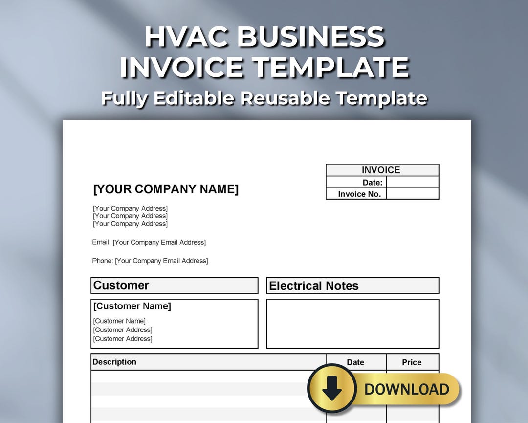 HVAC Invoice Template: Fillable PDF, Word, Excel, Numbers - Etsy