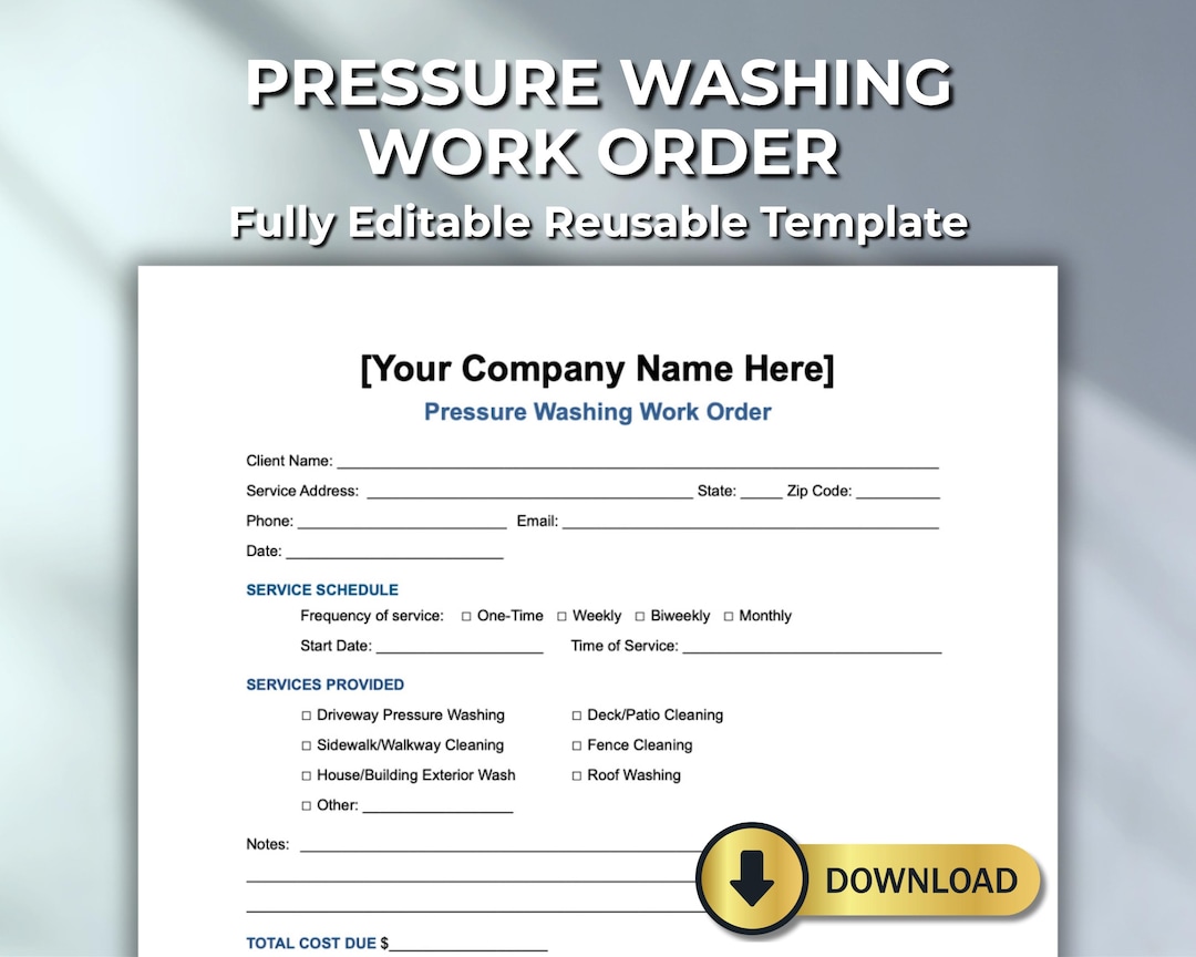 Pressure Washing Work Order Template: Editable PDF & Word Form - Etsy