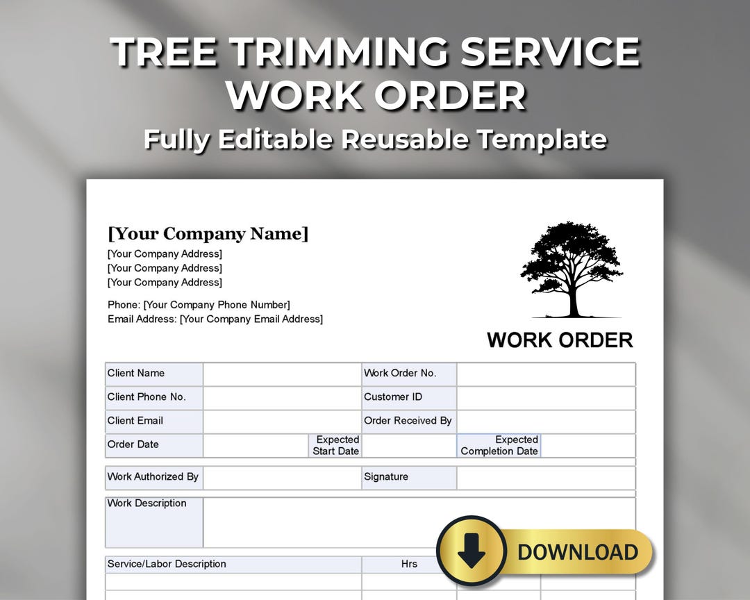 Tree Service Work Order Template: Tree Trimming Job Form (digital ...