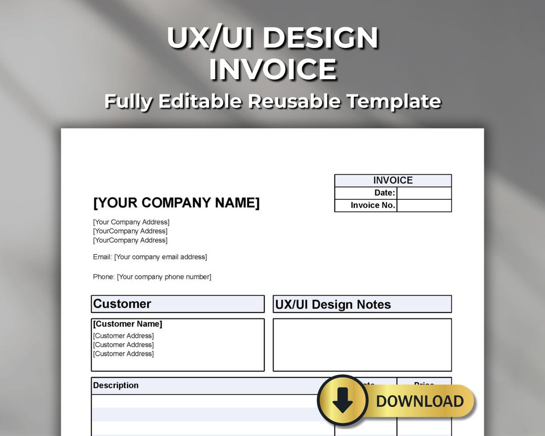 UX UI Designer Invoice Template – Editable Freelance Billing Form – PDF ...