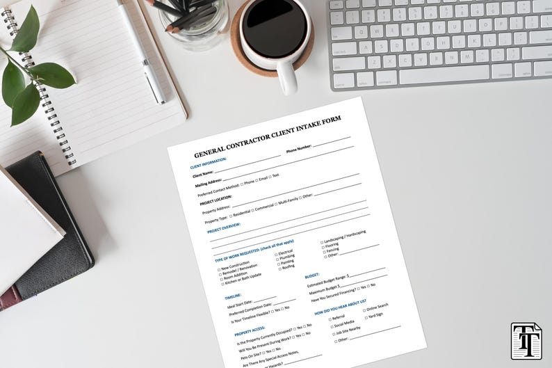 Client Intake Form Template for Contractors - Editable PDF, Word ...