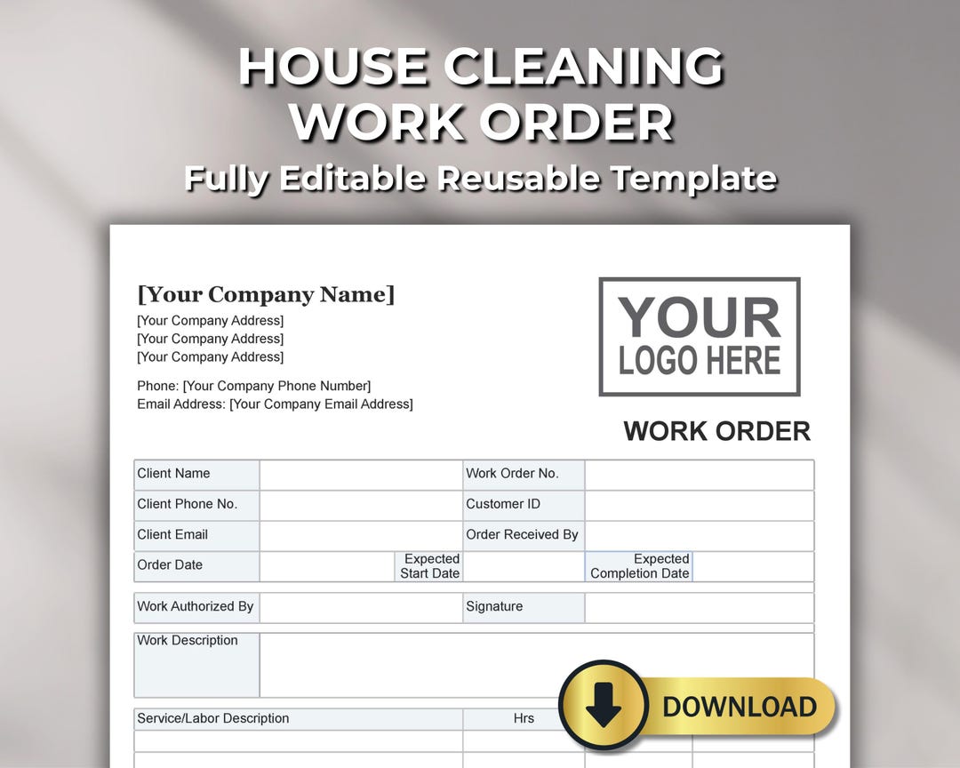 House Cleaning Work Order Template – Maid Service Form – Printable PDF ...
