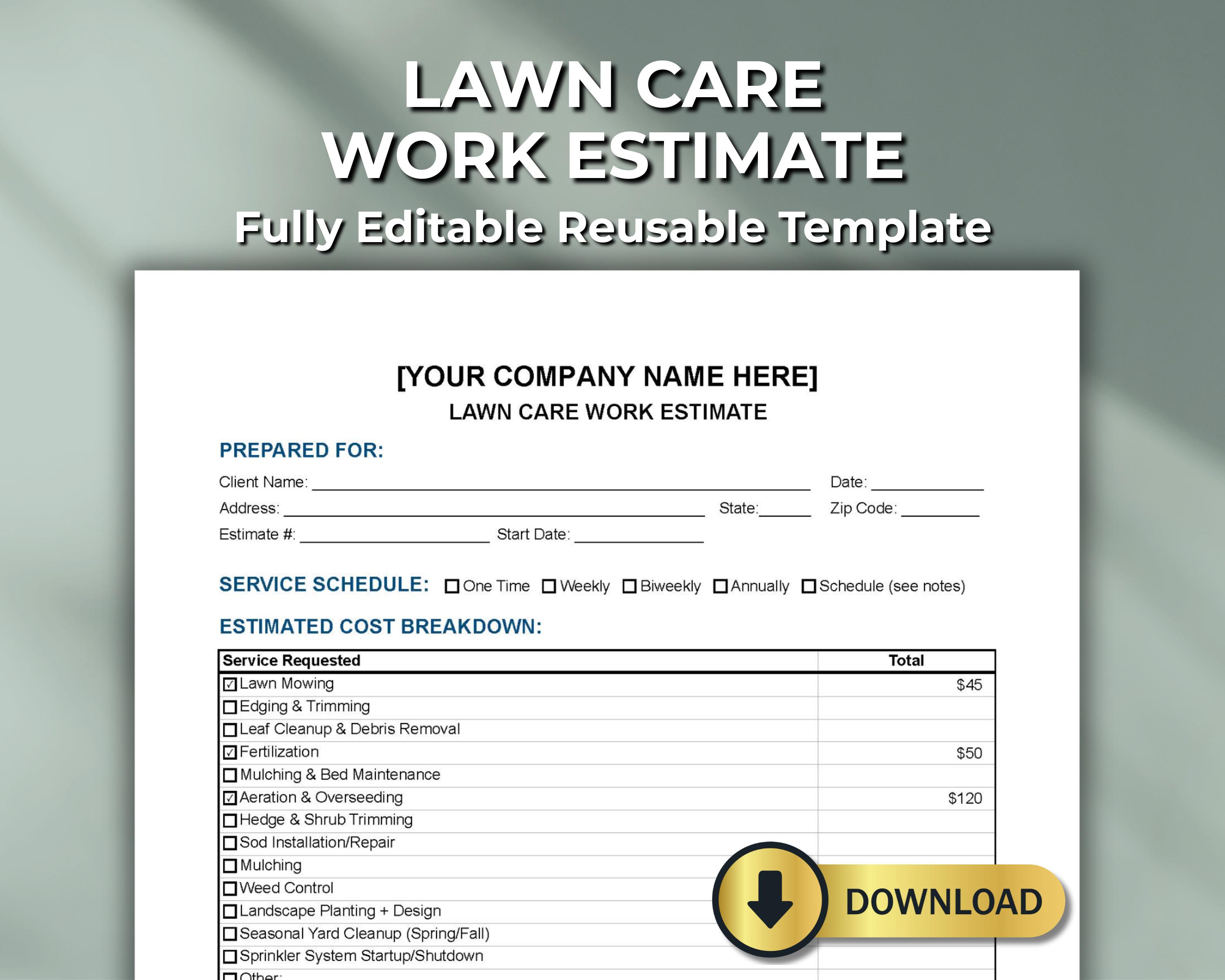 Lawn Care Estimate Template: Landscaping Service Quote (PDF, Word ...