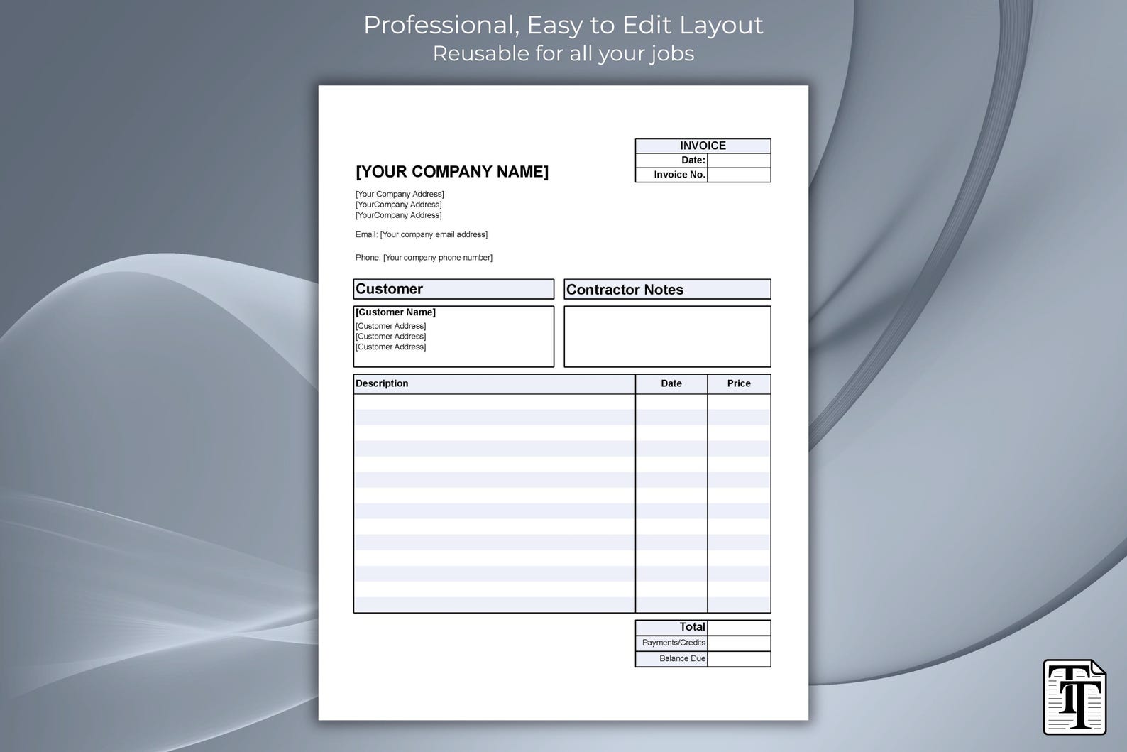 General Contractor Invoice Template – Editable Billing Form – PDF Word ...