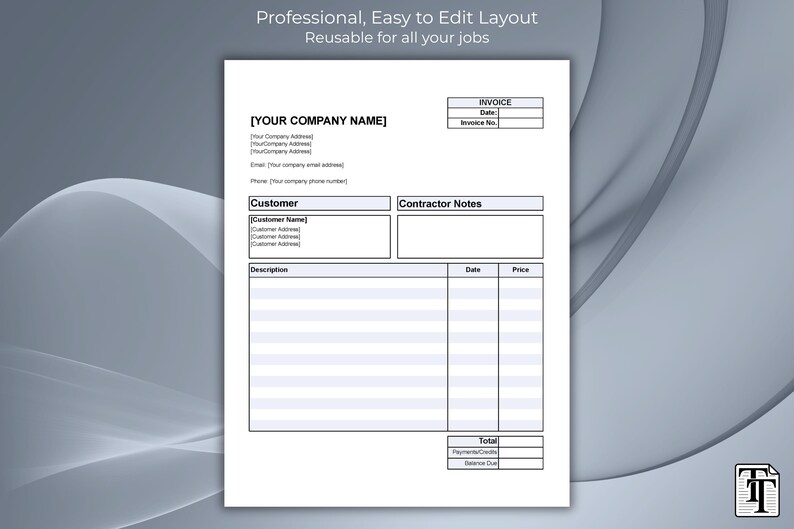 General Contractor Invoice Template – Editable Billing Form – PDF Word ...