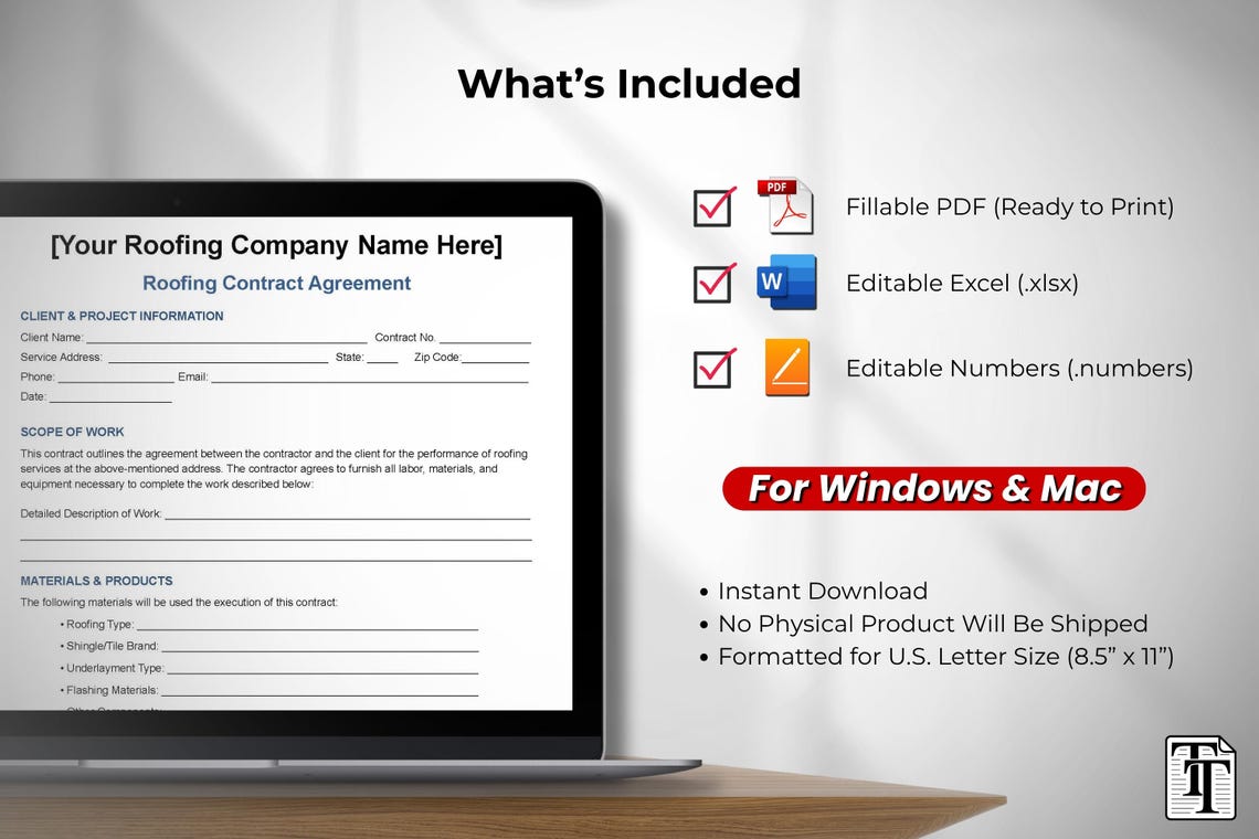 Roofing Contract Template - Editable DOC & PDF - Roofing Job Agreement Form for Contractors - Etsy