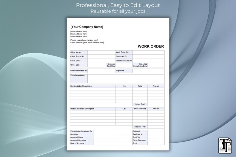 Pressure Washing Work Order Template – Editable Power Wash Job Form ...