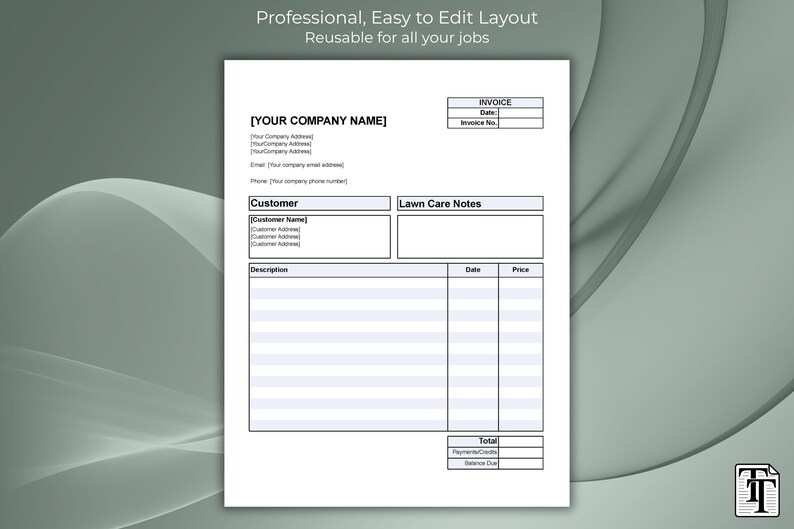 Lawn Care Invoice Template – Landscaping Billing – Editable PDF Excel ...