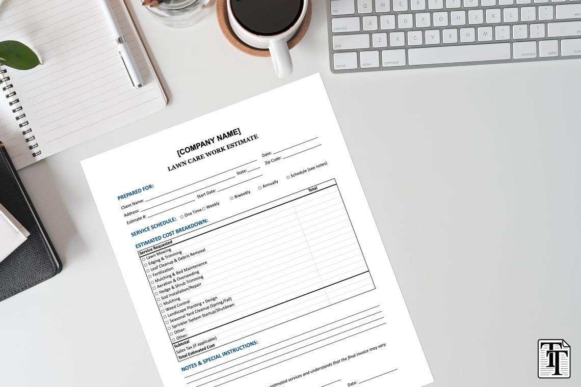 Lawn Care Estimate Template: Landscaping Service Quote (PDF, Word ...
