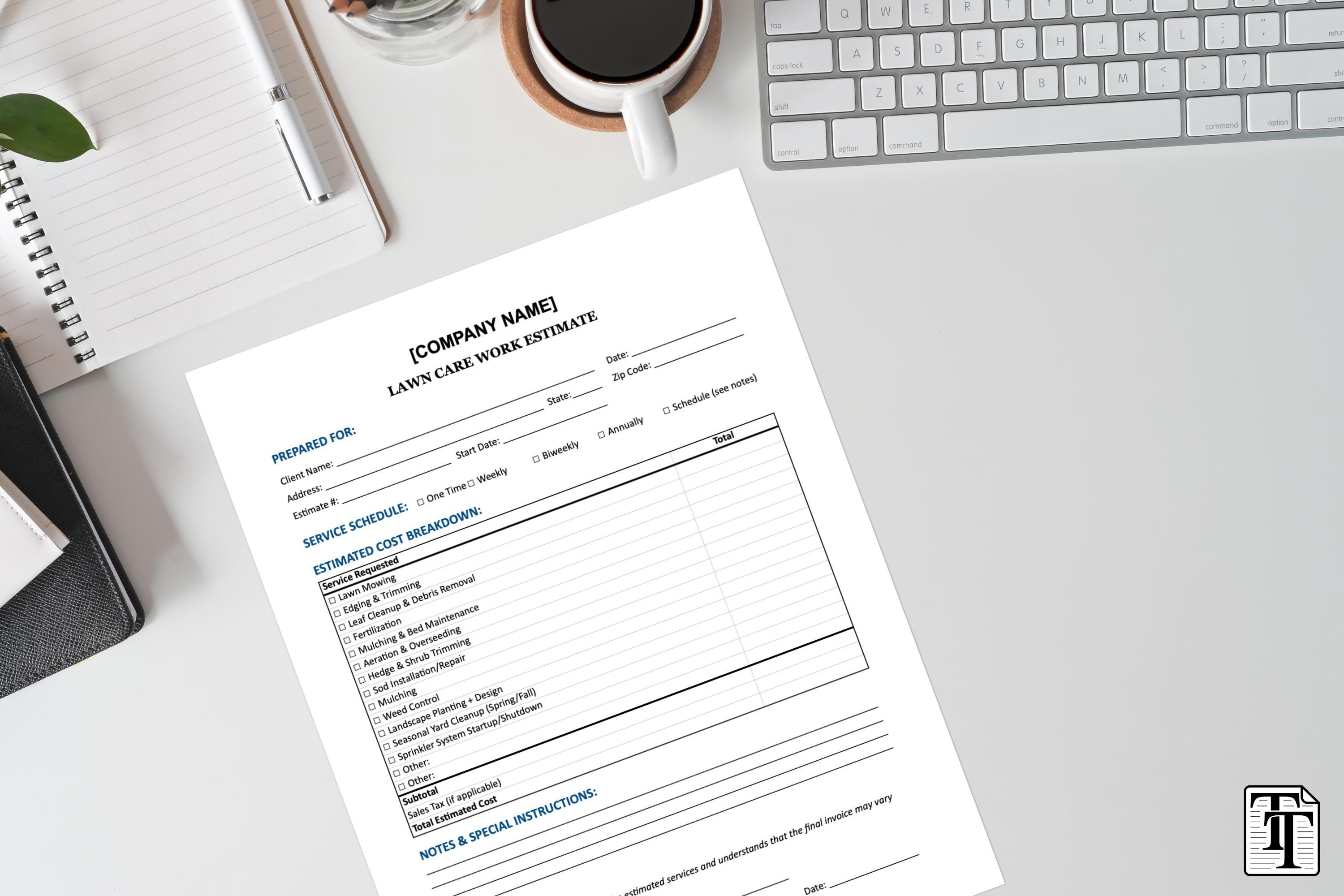 Lawn Care Estimate Template: Landscaping Service Quote (PDF, Word ...