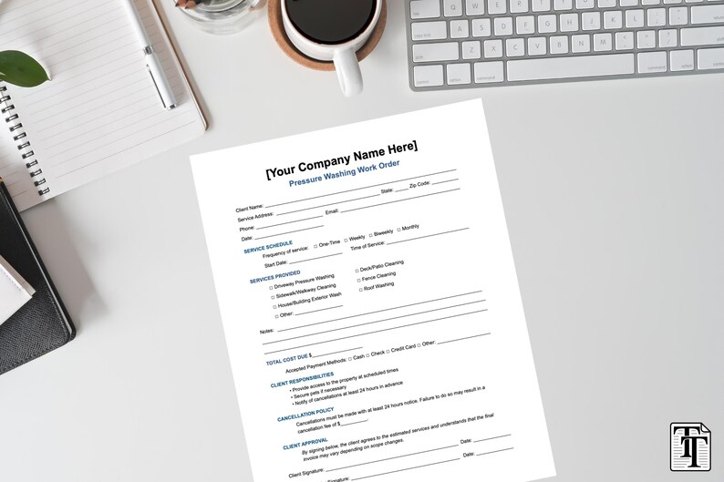 Pressure Washing Work Order Template: Editable PDF & Word Form - Etsy