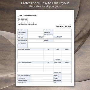Handyman Work Order Template Editable PDF, Word, Excel & Numbers Form ...
