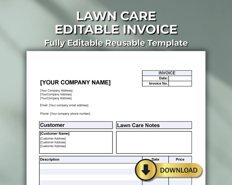 Lawn Care Invoice Template – Landscaping Billing – Editable PDF Excel ...