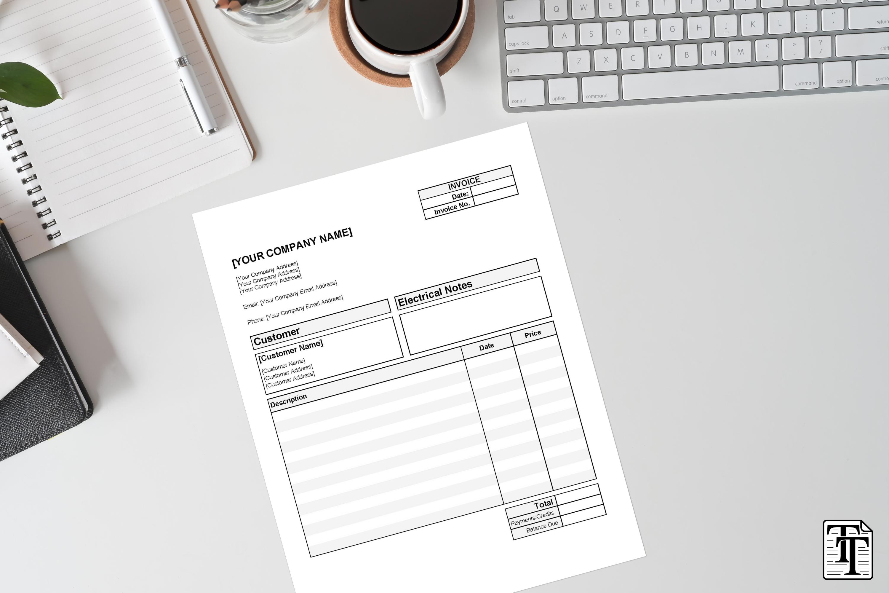 Electrician Invoice Template: Fillable PDF, Excel, Word & Numbers - Etsy